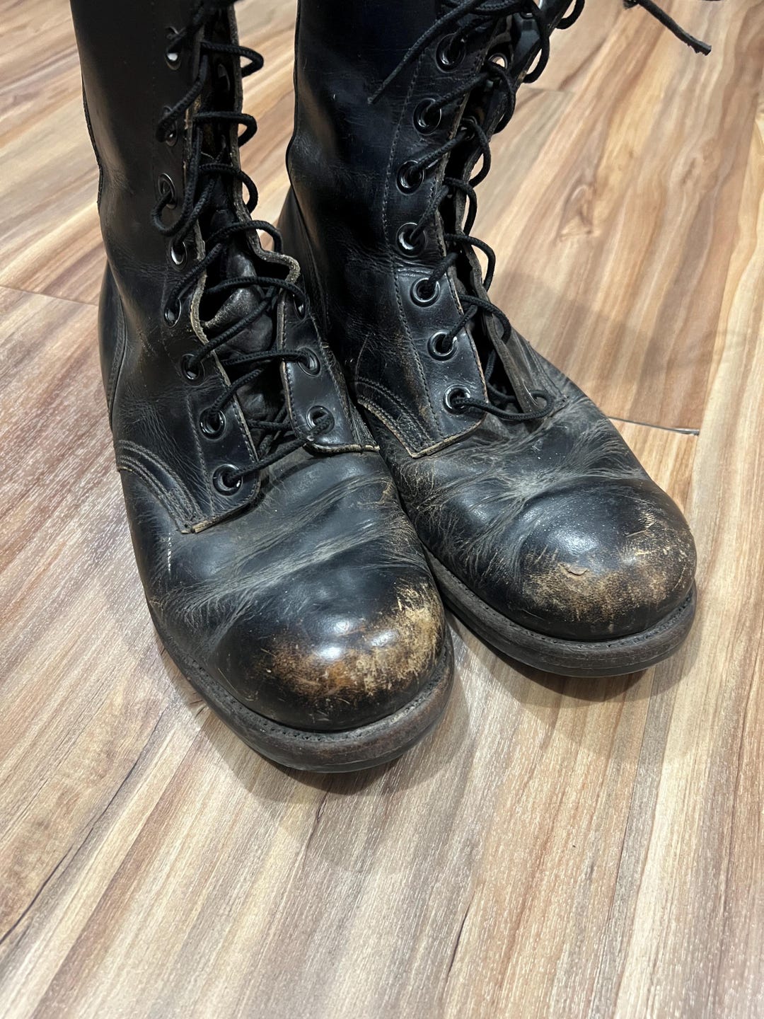 9R Vintage 60s Vietnam Era Military Distressed Black Combat Cap Toe ...