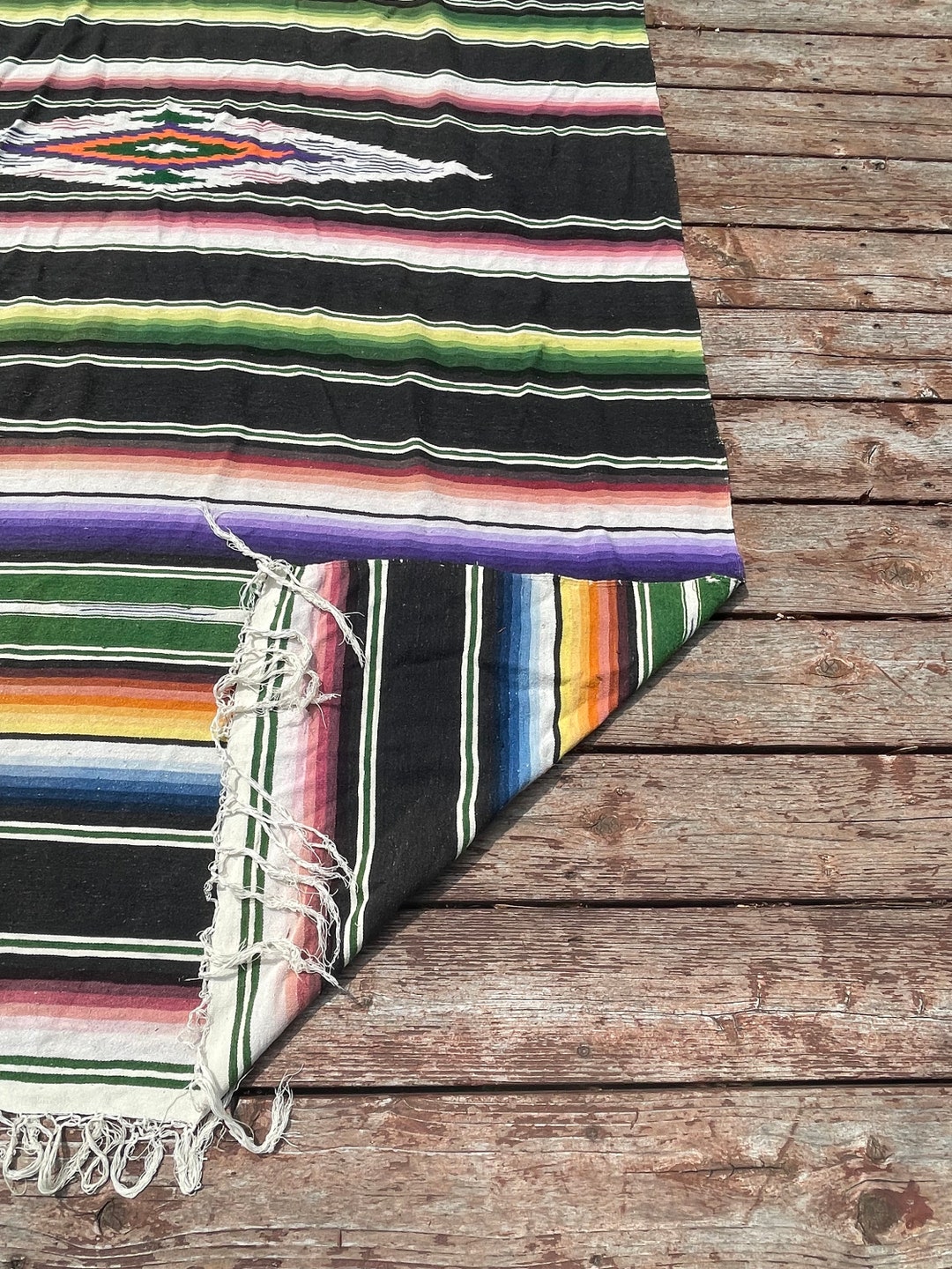 Vintage 40s Mexican Saltillo Serape Wool Blanket Weaving 87x55" Multi ...