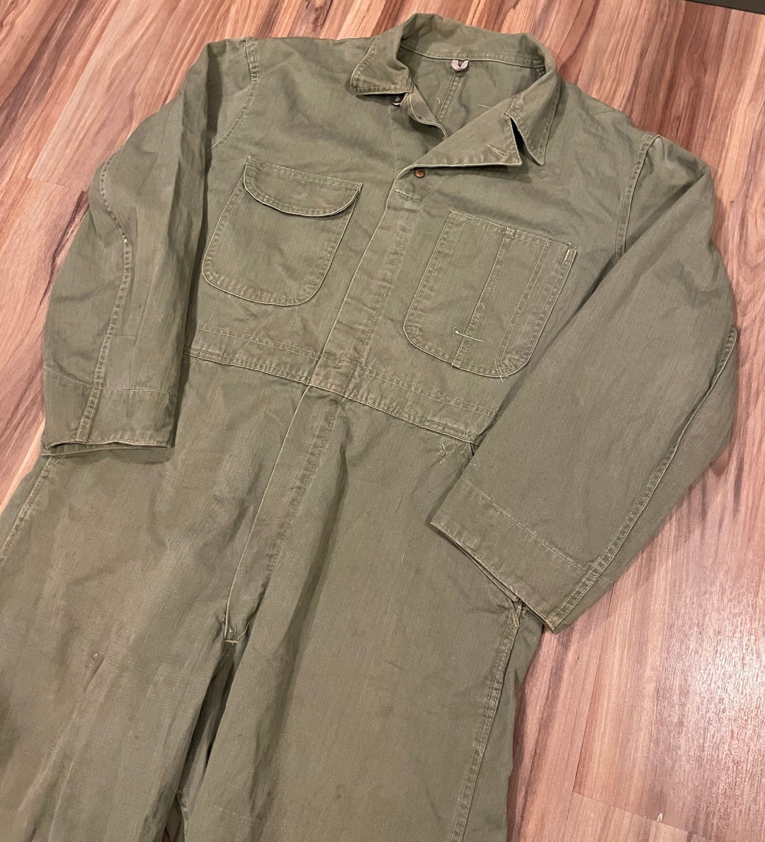 Large Vintage 50s HBT Work Wear Coveralls Faded Cotton Olive Green Drab USA Made - Etsy