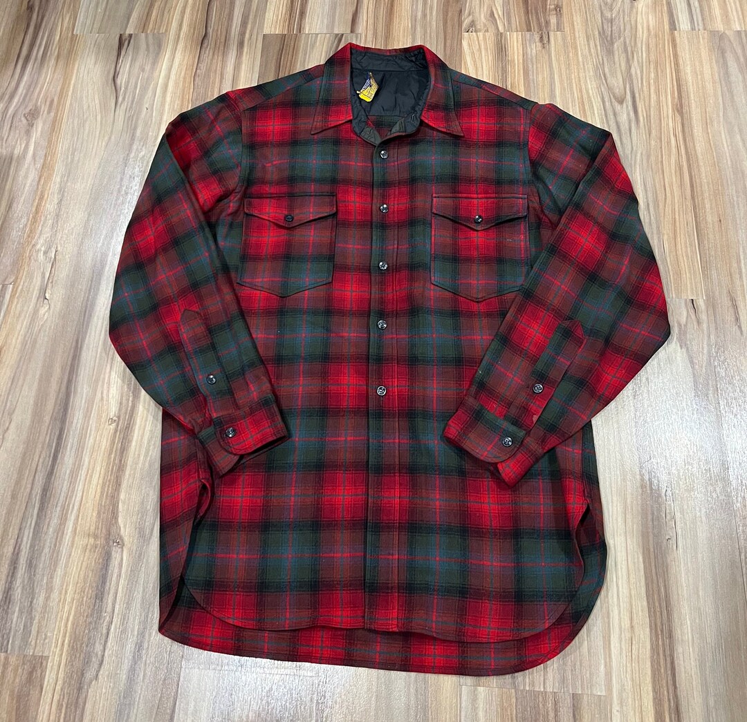 Large Vintage 60s Pendleton Virgin Wool Western Button Down Plaid Shirt ...