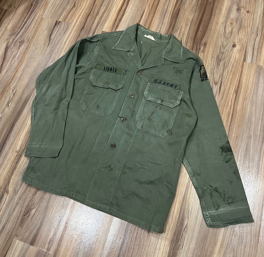 Large Vintage 60s US Army Military Shirt Fatigue Faded Distressed OG ...
