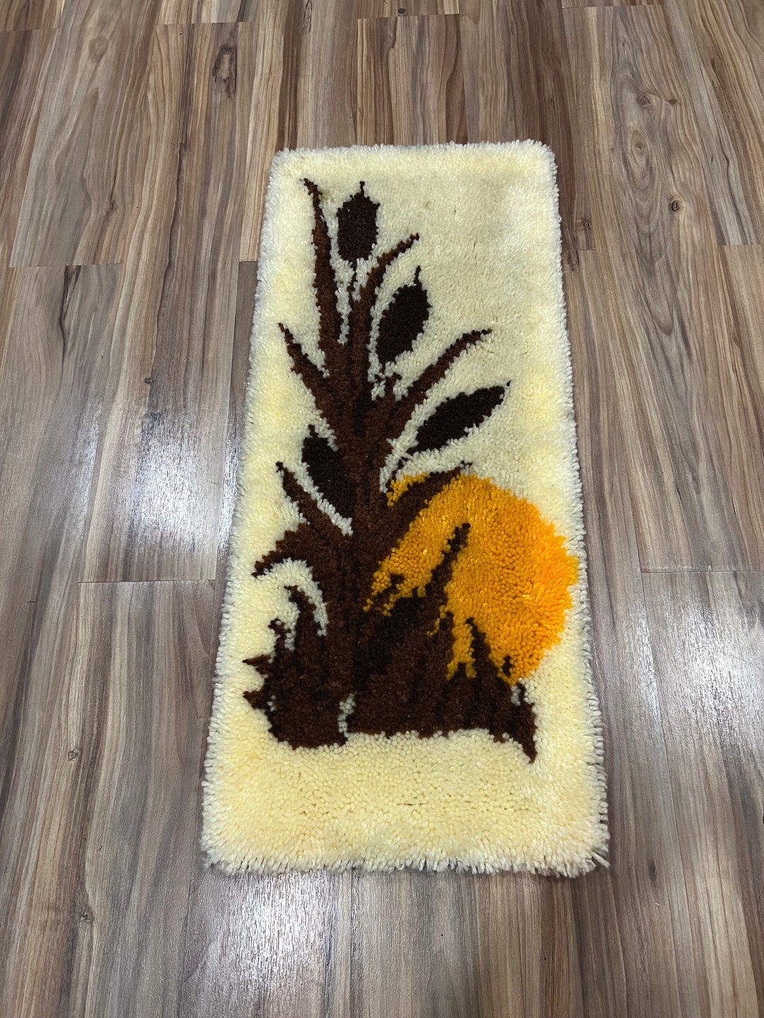 Vintage 60s 70s Pattern Hook Latch Rectangle Rug Wallhanger Handmade ...