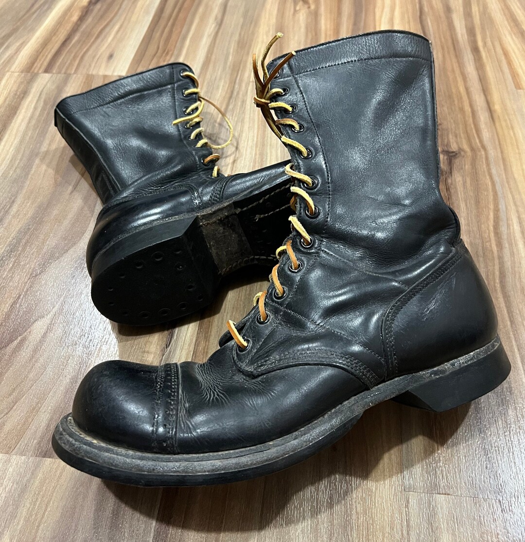 8EE Vintage Corcoran Black Combat Leather Boots US Army Military Mens ...