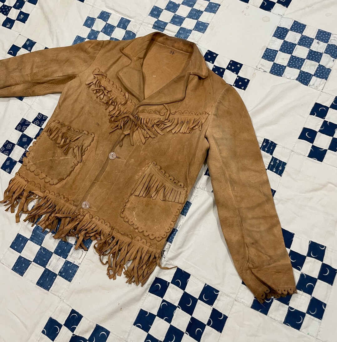 Small Vintage 40s Fringe Thin Suede Rough Out Leather Women's Western ...