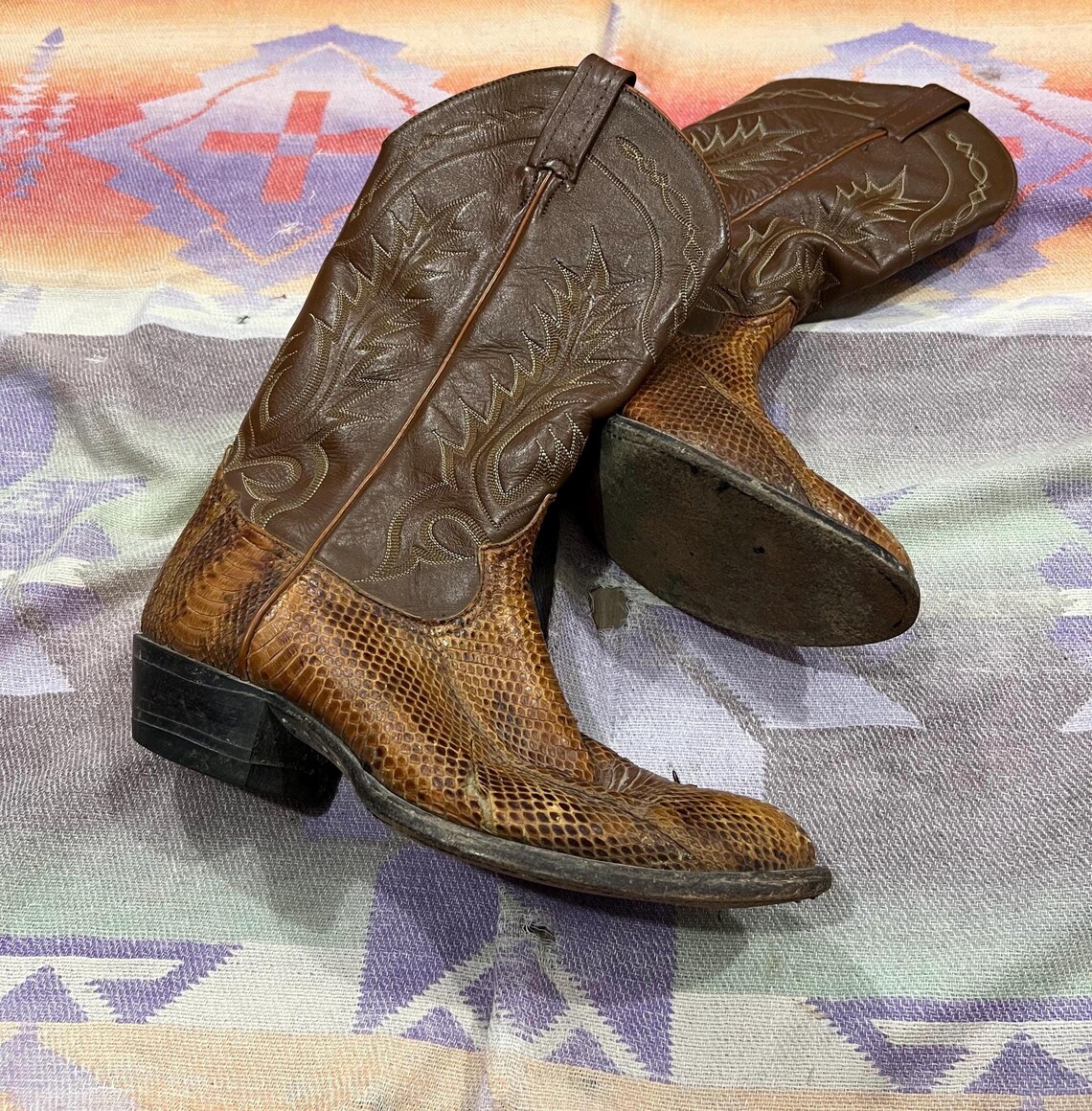 Size 9.5 EE Vintage 80s Tony Lama Snakeskin & Leather Cowboy Boots - Etsy