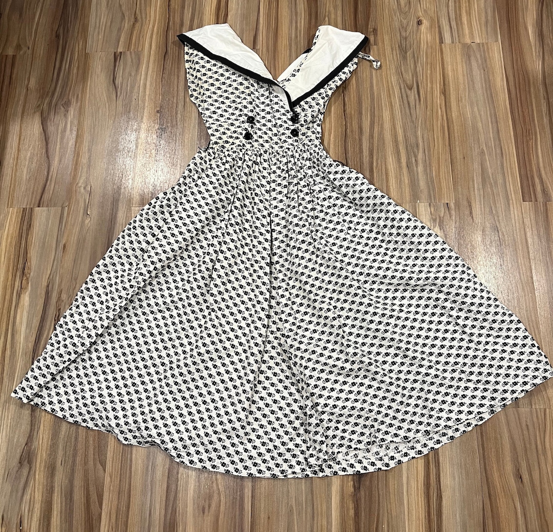 Vintage 40s Side Zip Dress Floral Cotton Dress Black/white USA Made - Etsy