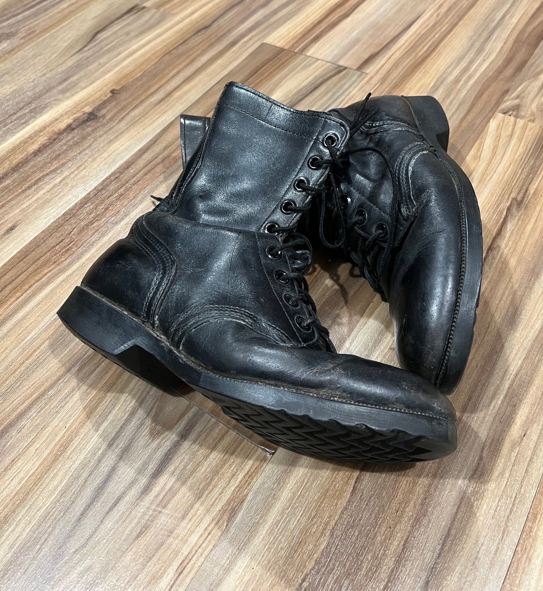 10W Vintage 80s US Army Combat Military Boots Black Leather Soviet Era ...
