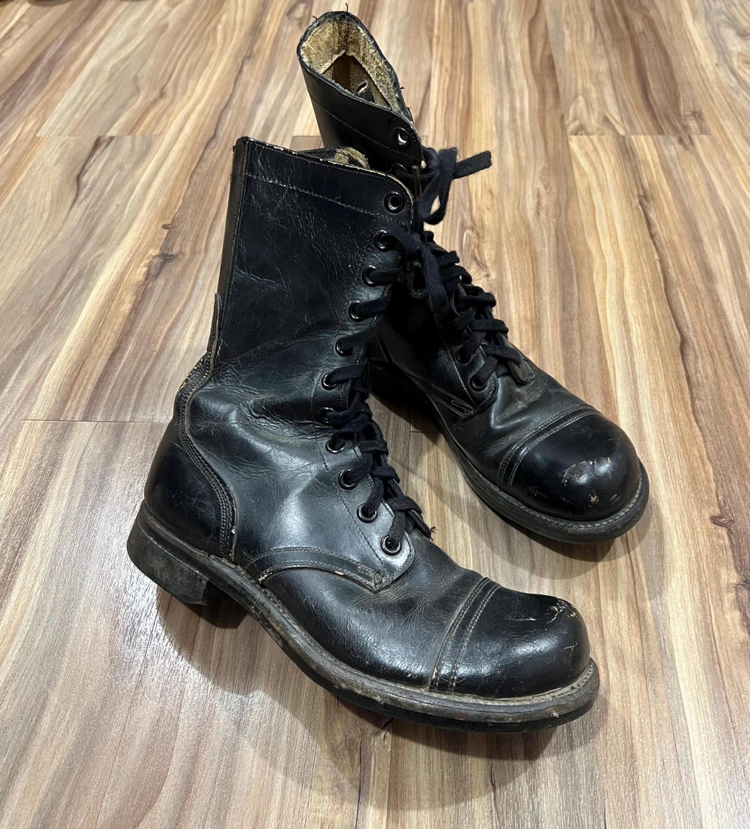 9R Vintage 60s Vietnam Era Military Black Combat Cap Toe Lace-up Jump ...