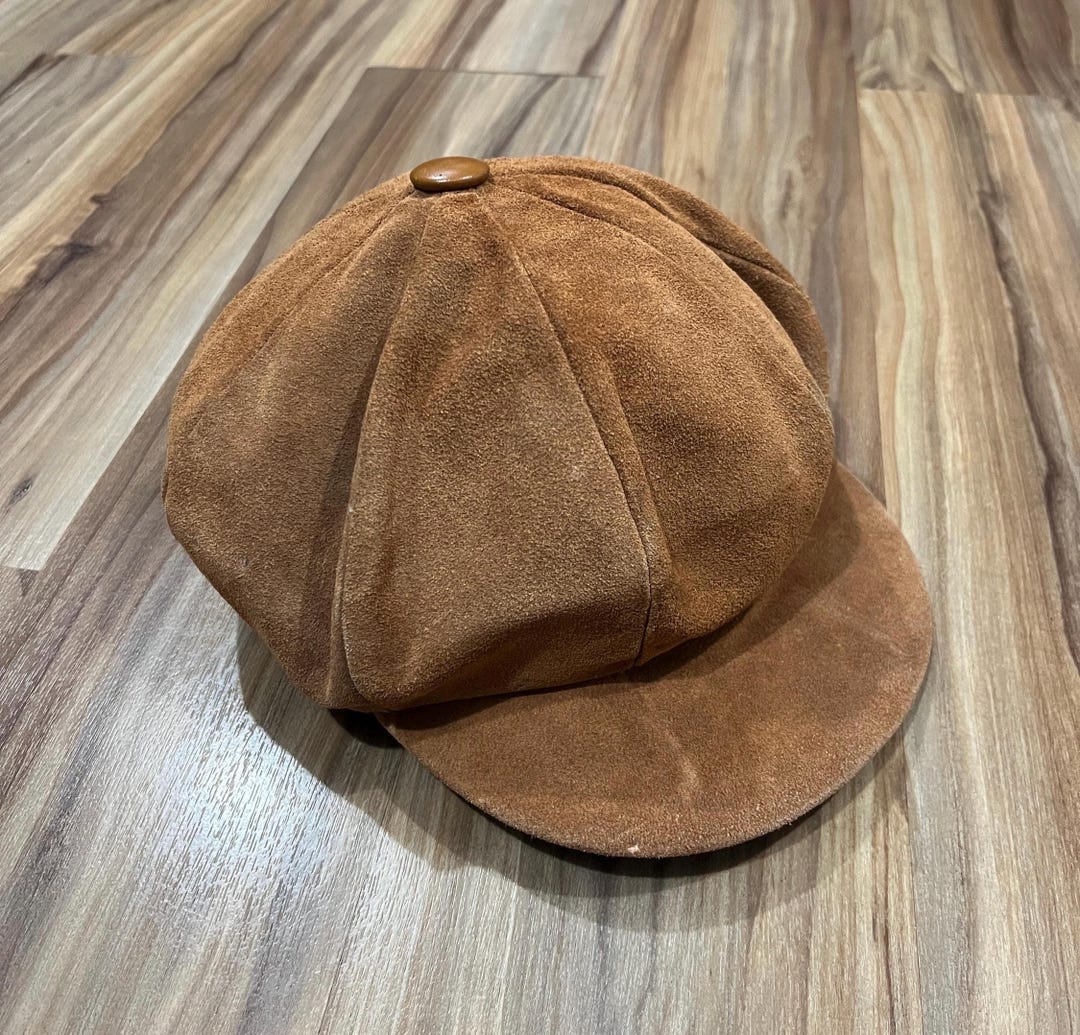Vintage 60s 70s Suede Leather Newsboy Engineer Train Conductor Work Cap ...