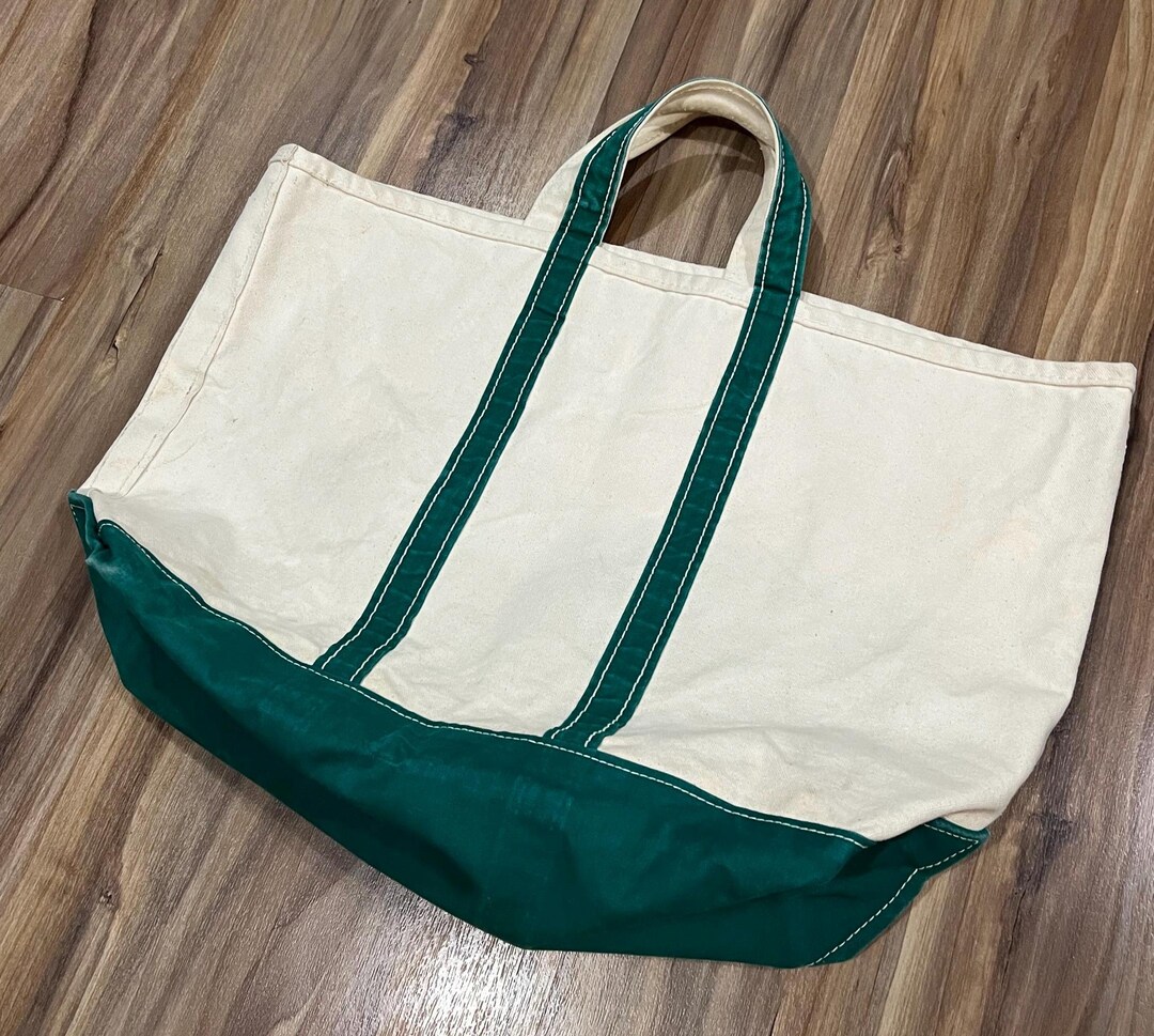 Vintage 80s Boat and Tote Style Canvas Bag W/ Straps Green/ White USA ...