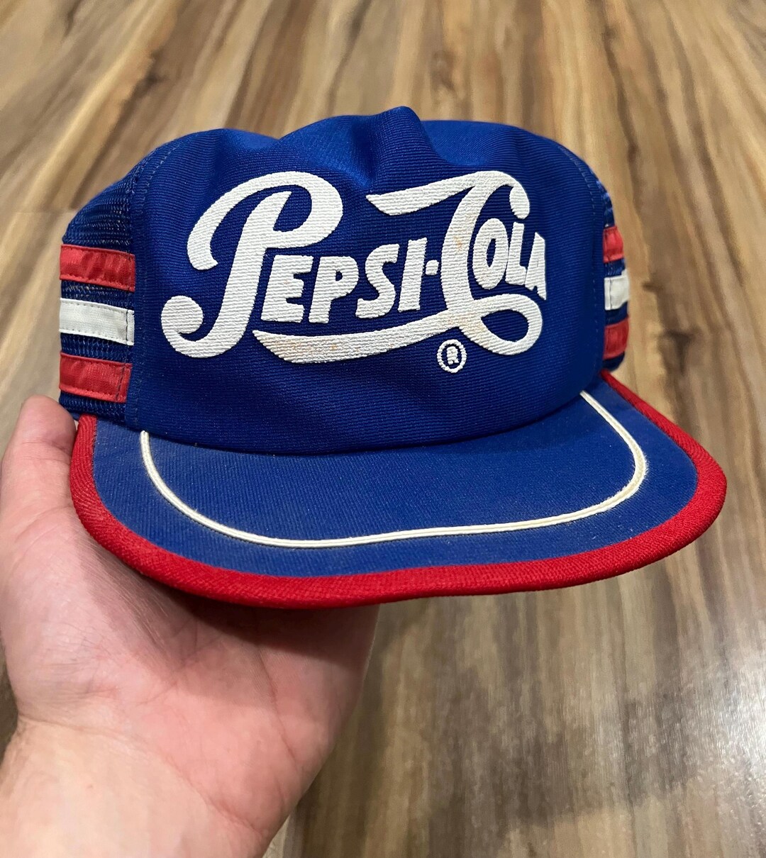 Vintage 1980s Pepsi-cola 3 Stripe Hat Graphic Mesh Back Red White Blue ...