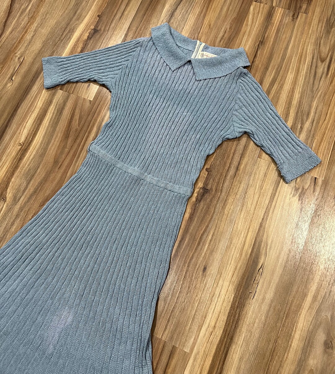 Vintage 50s Blue Knit Dupont Orlon Acrylic Dress USA Made Sweater Dress ...