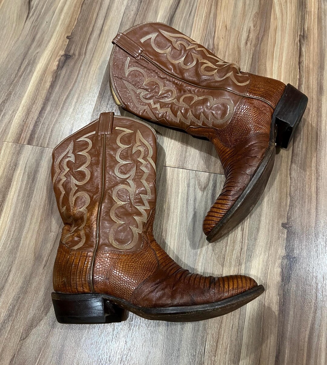 10.5D Vintage Tony Lama Brown Armadillo Lizard Skin Leather Exotic Cowboy Boots - Etsy