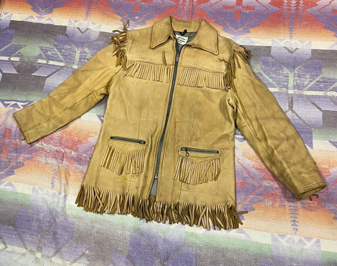 Small Vintage 50s 60s Uber Leather Buckskin Deer Fringe Leather Jacket ...