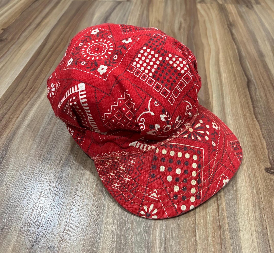 Vintage 70s Red Bandana Newsboy Engineer Train Conductor Work Cap Hat ...