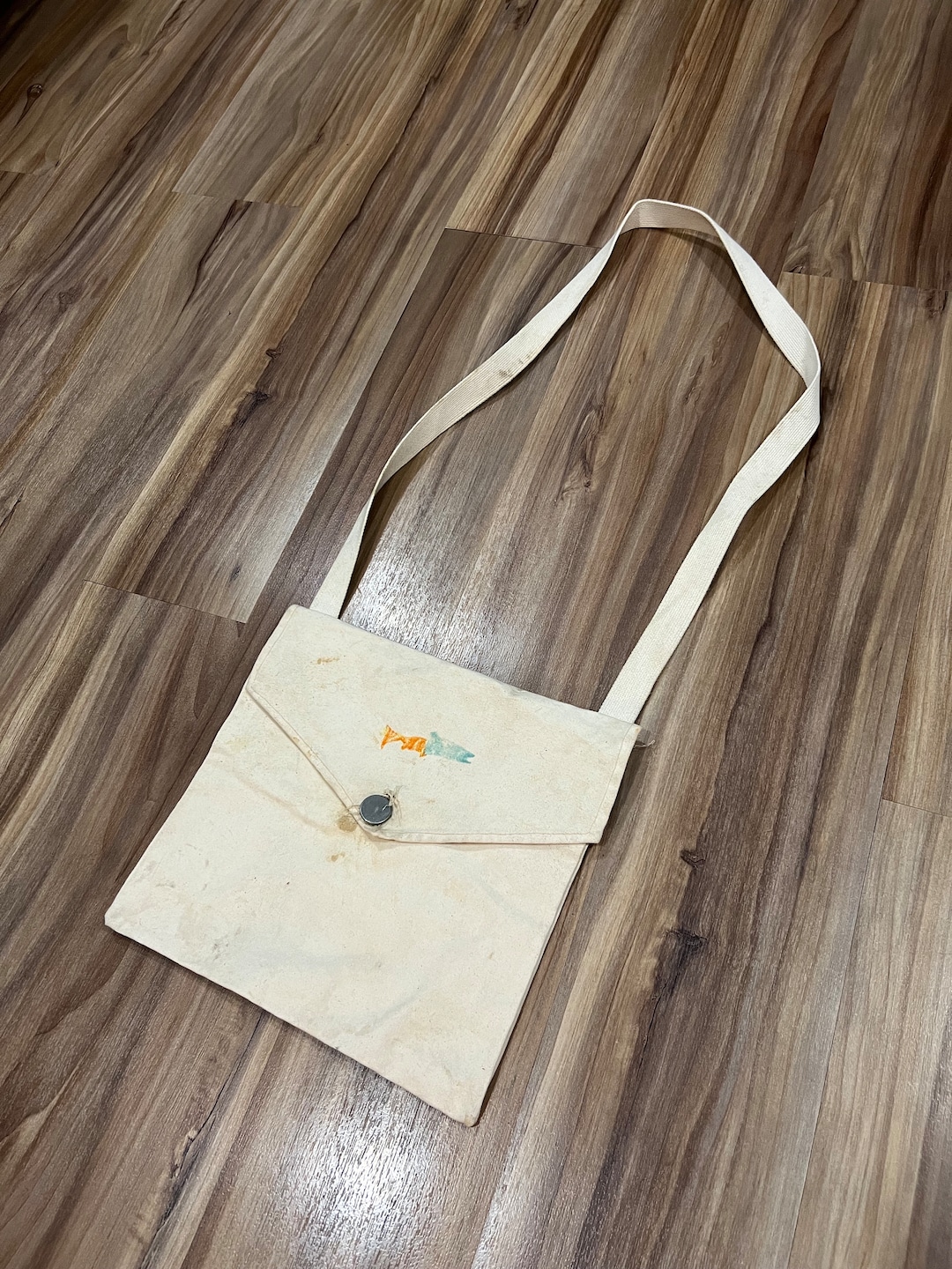 Vintage Canvas Shoulder Bag Satchel Canvas W/ Fish Drawing - Etsy