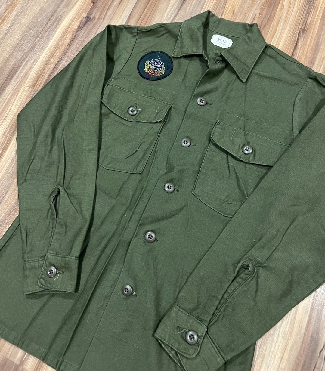 Medium Vintage 70s US Army Military Shirt Fatigue OG-107 Cotton Button ...