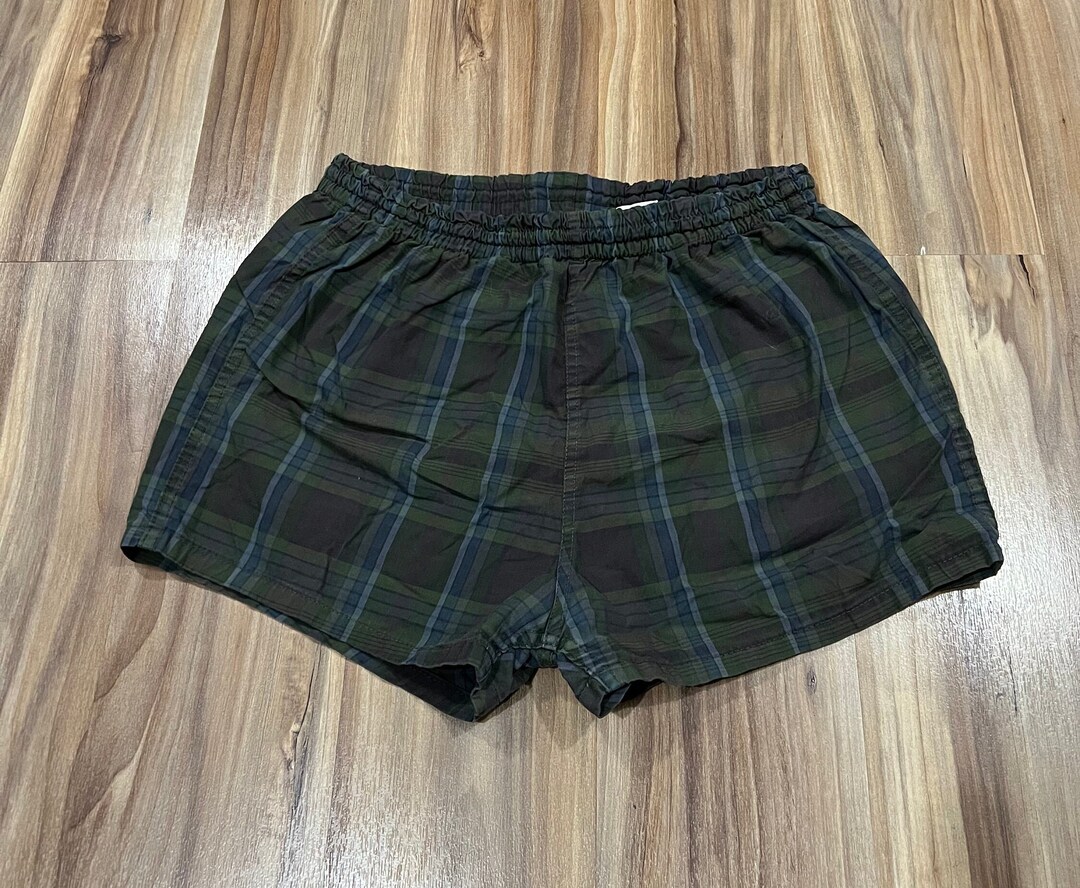 CUTE Vintage 50s Campus Tartan Plaid Green Cotton Swim Shorts Swimming ...
