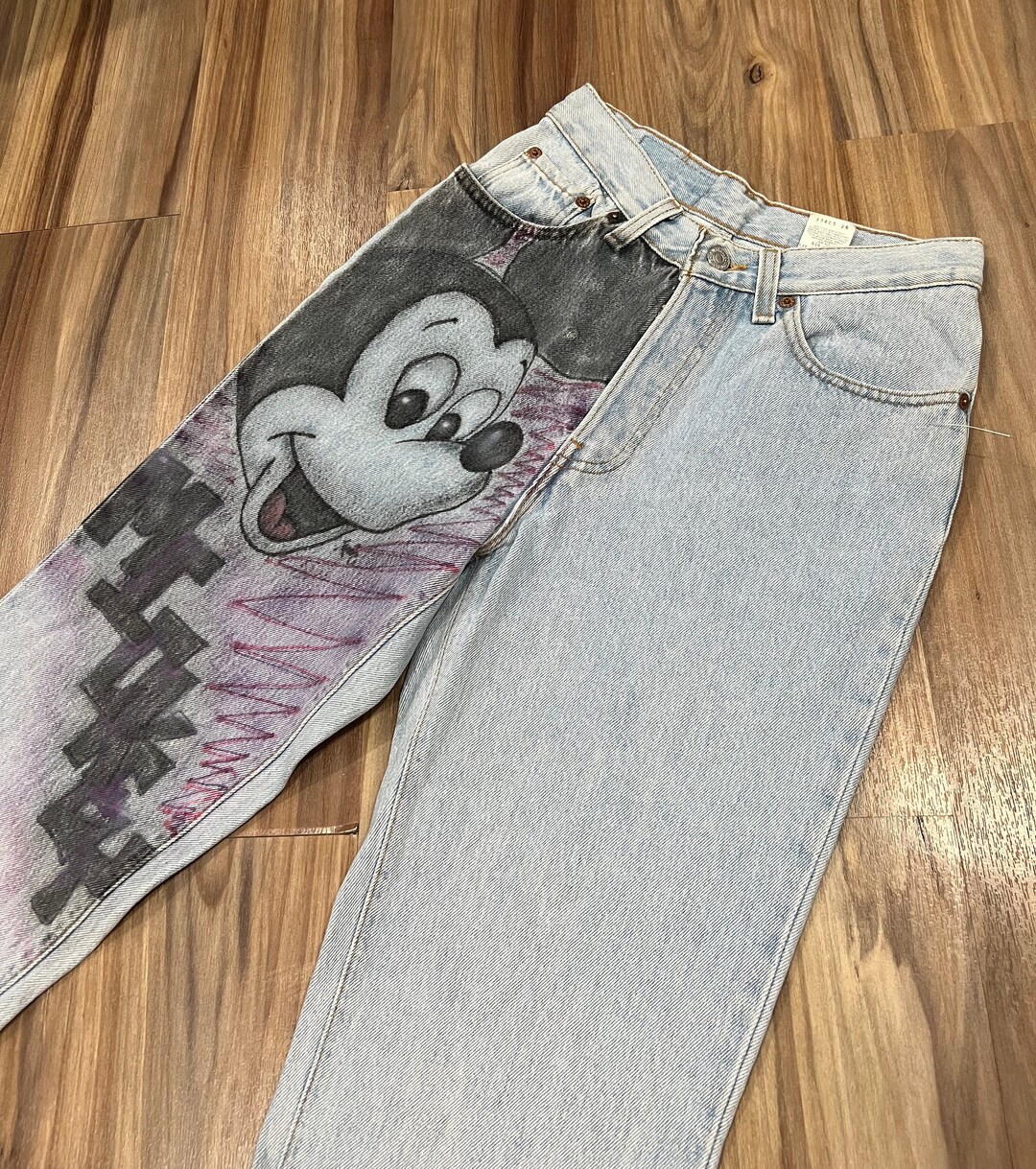 24x32 Vintage 90s Mickey Mouse Airbrushed Hand Painted Levi's Jeans USA ...