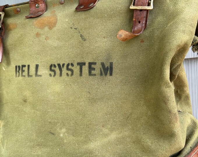 Vintage 50s 60s Bell System Stenciled Canvas / Leather Tool Tote ...