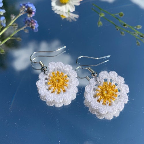 Crochet Daisy Earrings - Etsy UK