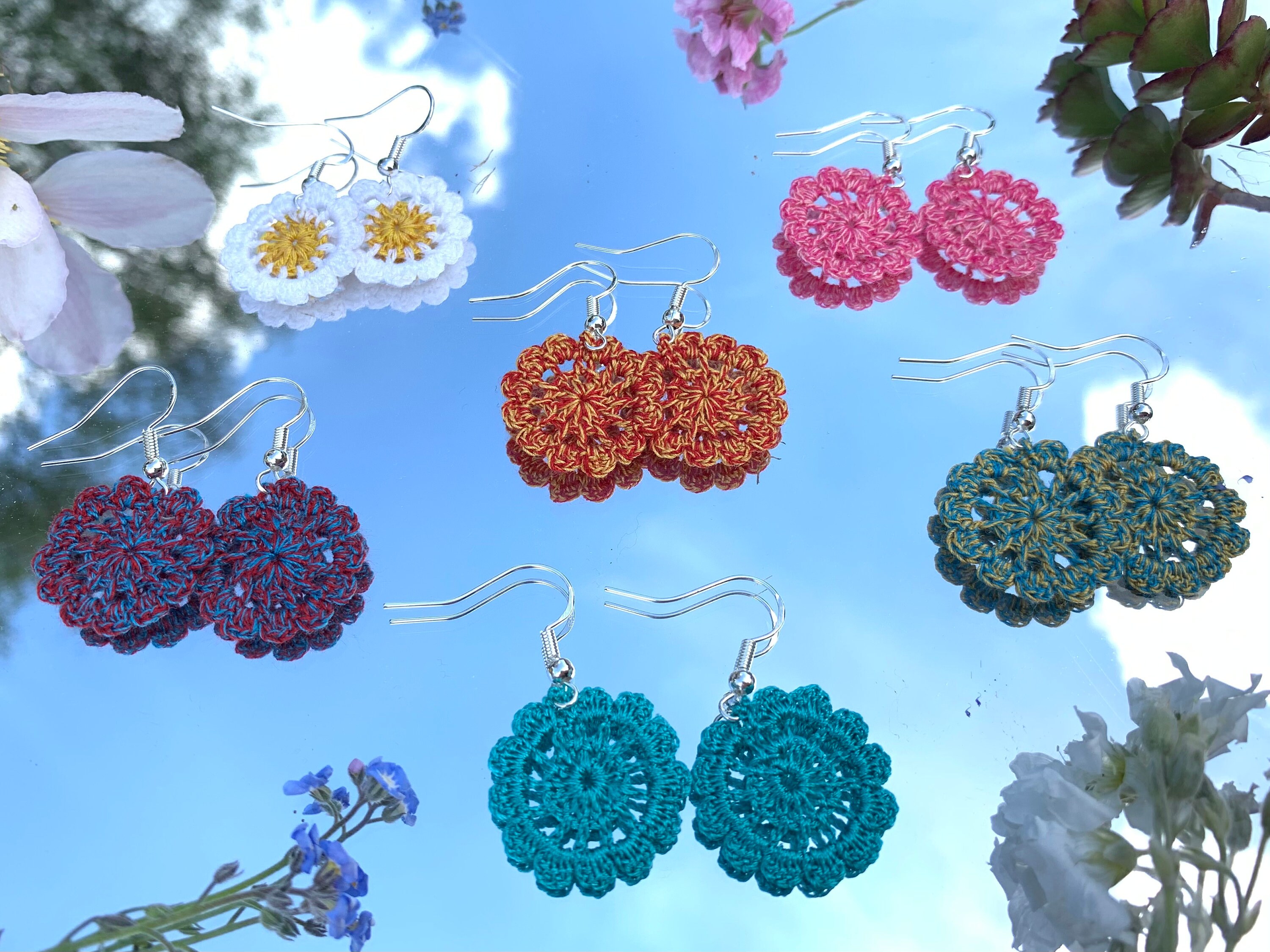 Crochet Daisy Earrings - Etsy UK