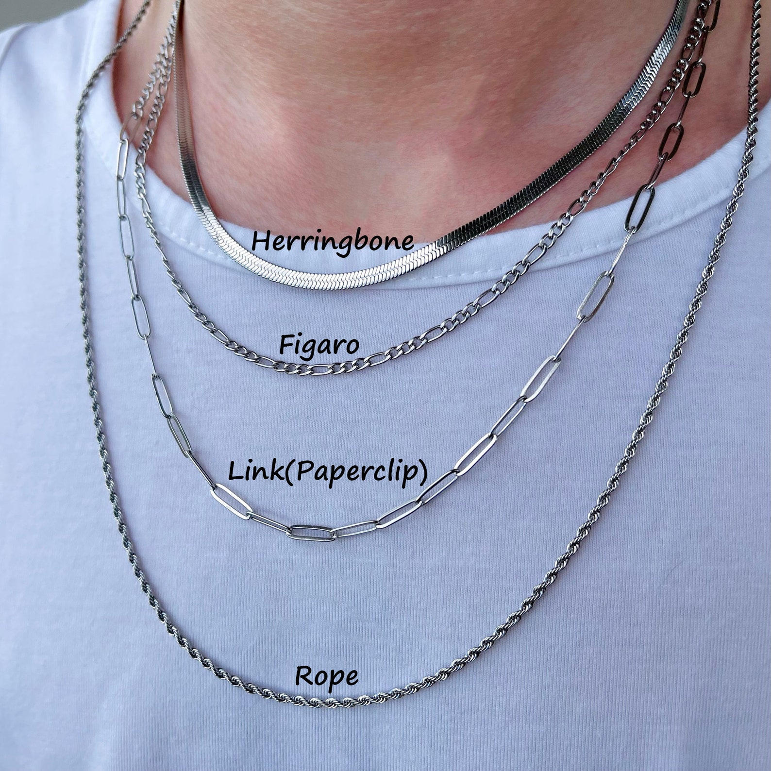 SILVER Chain Necklace for Men Stainless Steel Chain Layered - Etsy