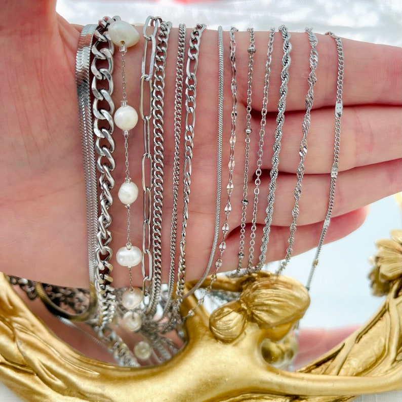 SILVER Chain Necklace for Men Stainless Steel Chain Layered - Etsy