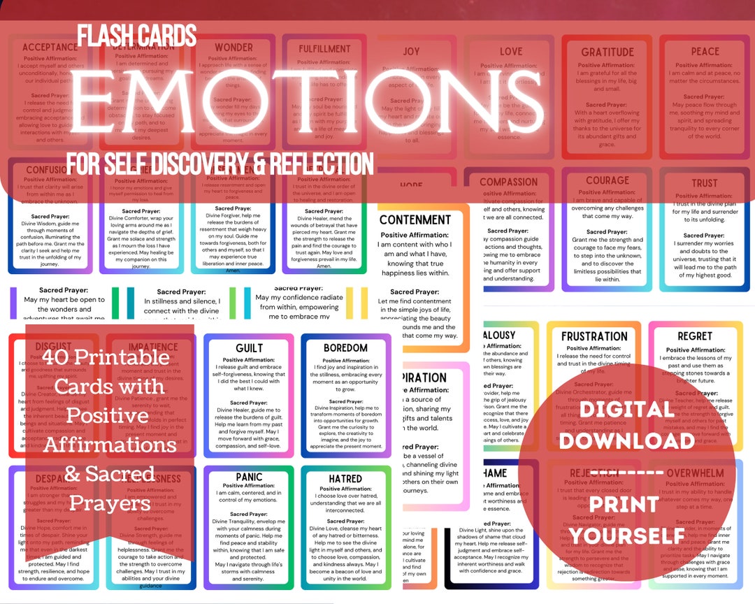 Emotions Flashcards: 40 Printable Cards With Affirmations & Prayers for ...