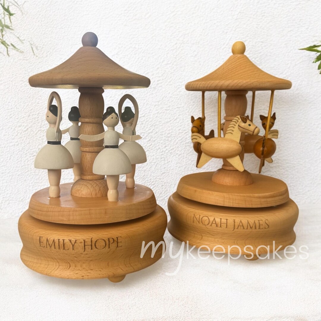 Personalised Wooden Musical Carousel Ballerina Music Box Horse Music ...