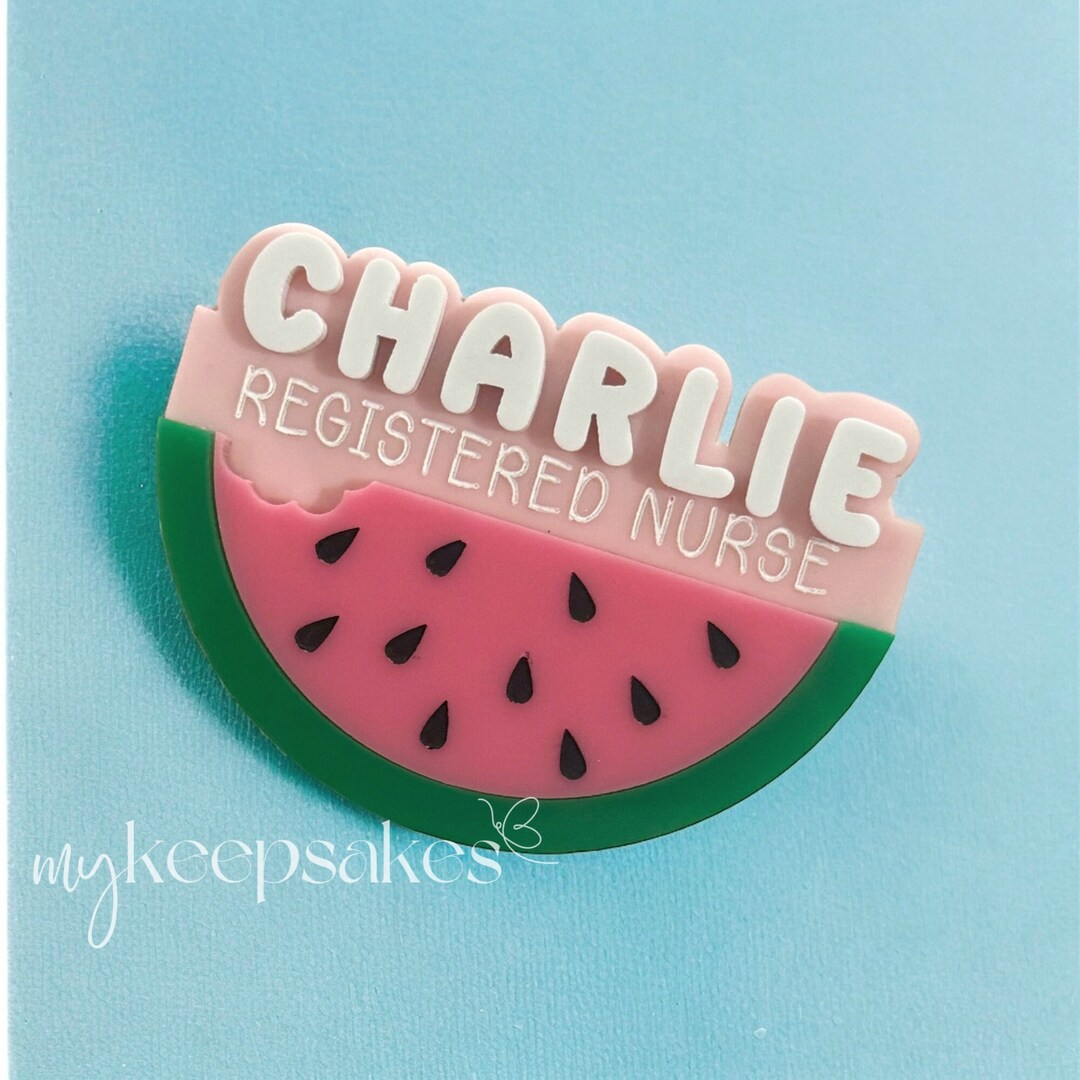 Personalised Name Badge | Watermelon Badge | Layered Acrylic Badge ...