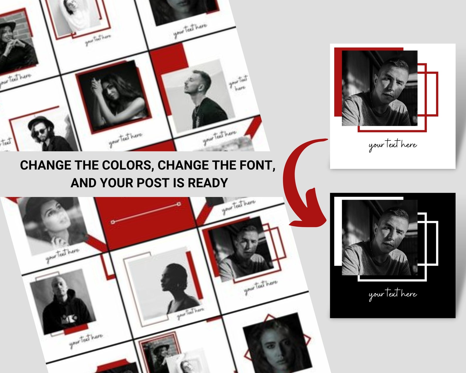 Buy Instagram Red and White Template Red Instagram Feed Monochrome ...