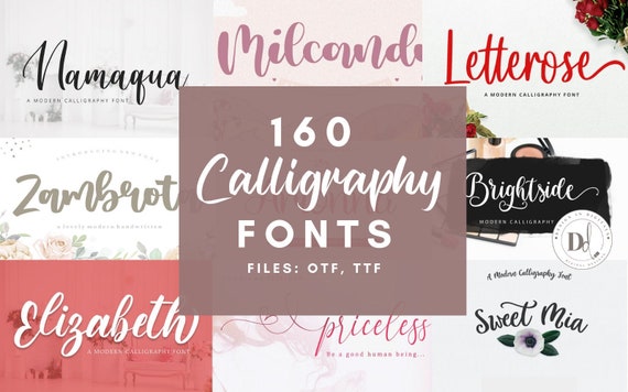 160 Calligraphy Font Bundle Cursive Font Font for Cricut | Etsy