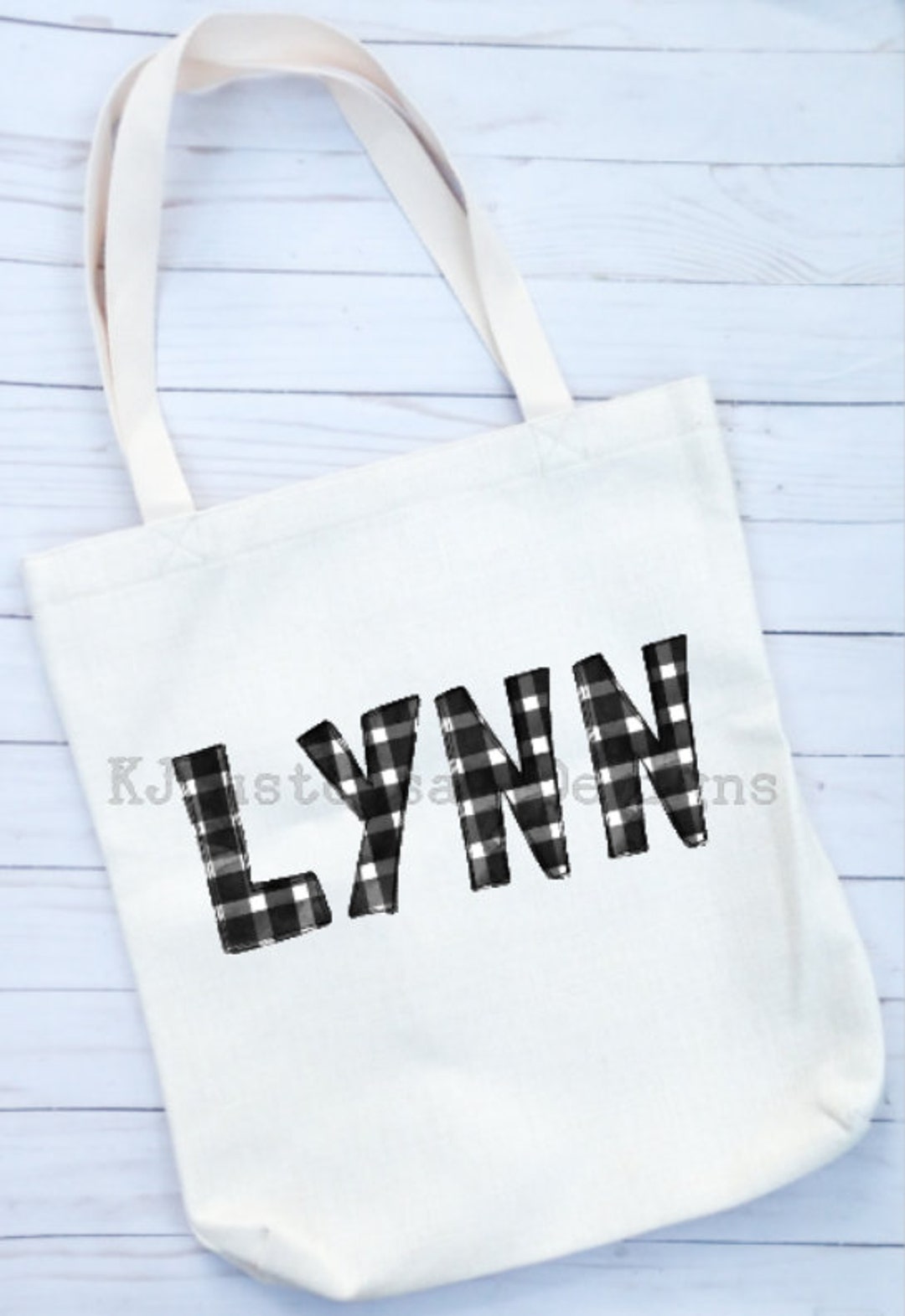 Personalized Tote Bag, Buffalo Check Name Bag, Reusable Tote Bag ...
