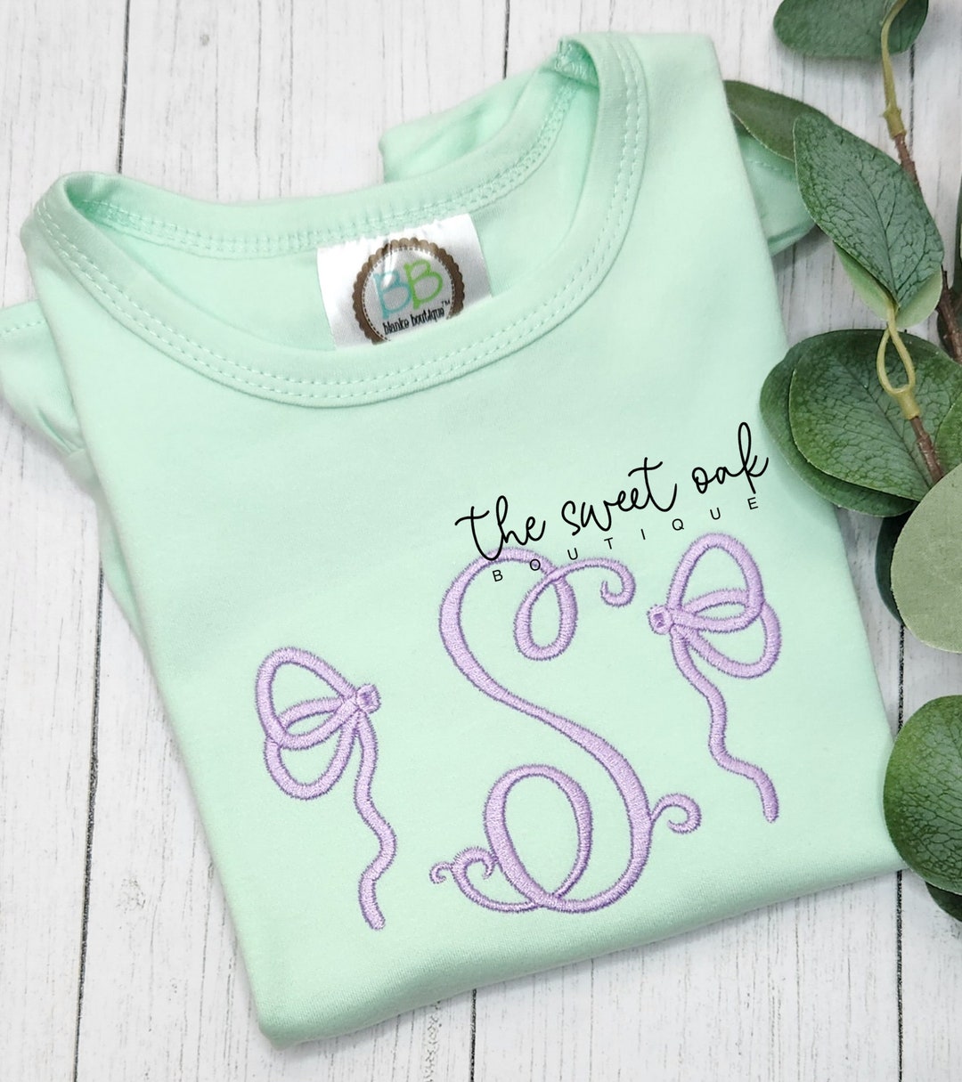 Bow Monogram Shirt, Custom Girl Monogram Shirt, Embroidered Kids ...
