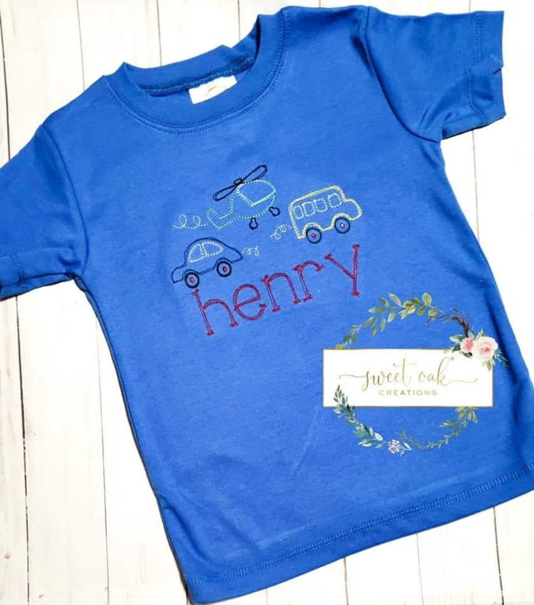 Kids Transportation Shirt, Custom Helicopter Shirt, Embroidered Car ...