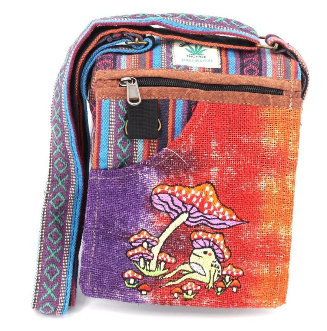 Unique Design Mushroom With Frog Embroidery Hemp Hobo Passport ...