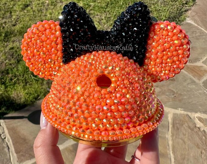 Bright Orange/black Minnie Mouse Rhinestone Tumbler Lid | Starbucks ...