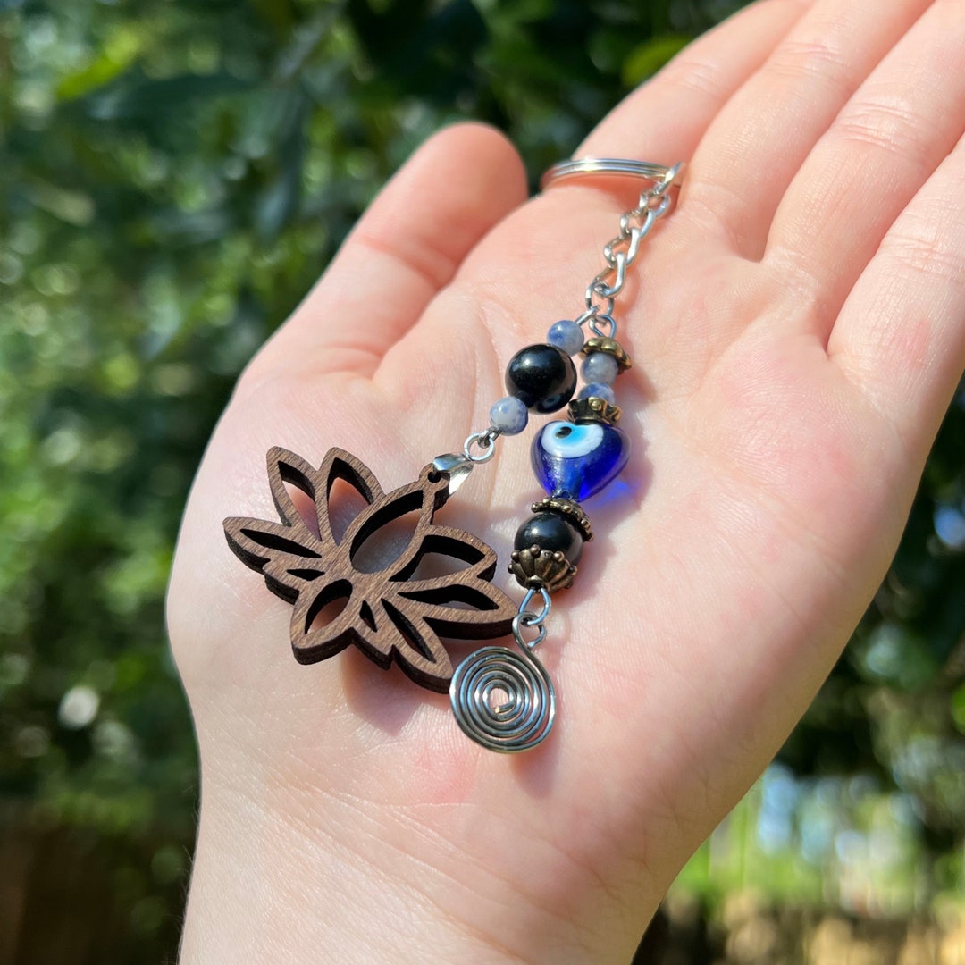 Lotus Flower Evil Eye Keychain | Wirewrapped Silver Keychain | Handmade ...
