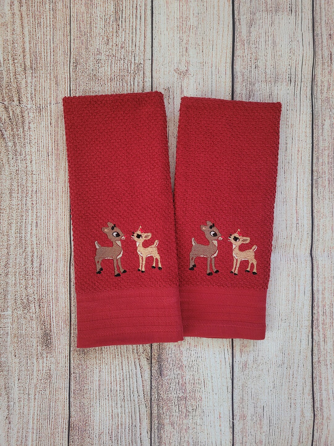 Embroidered Rudolph the Red Nose Reindeer Dish Towel 2 Piece Set - Etsy