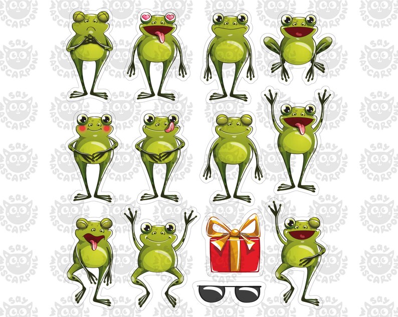 Cute Frog Stickers, Digital Stickers, Printable Stickers, Funny Png ...