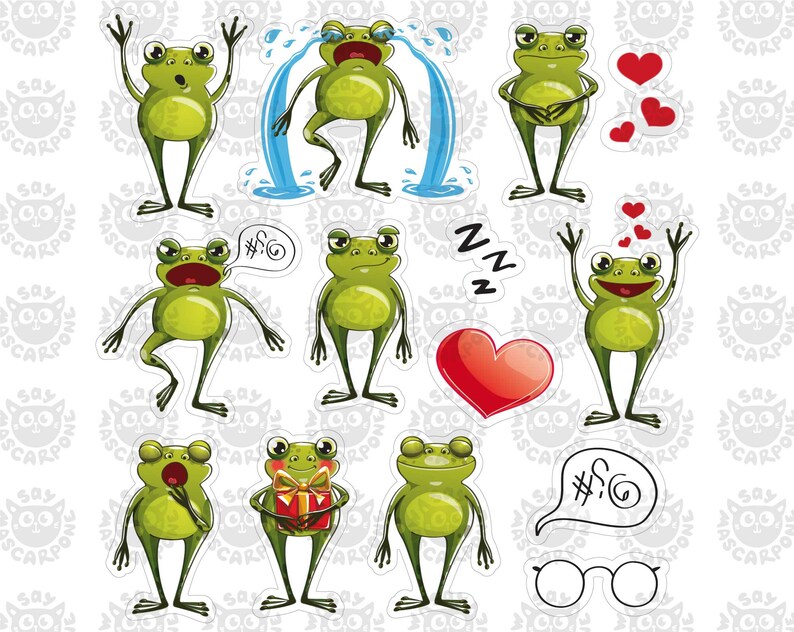 Cute Frog Stickers, Digital Stickers, Printable Stickers, Funny Png ...