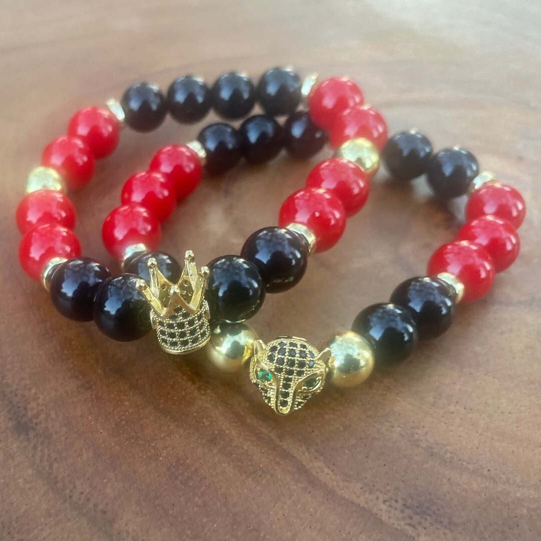 Red and Black Beaded Bracelet Bridal Bracelet Matching Couple Bracelete ...