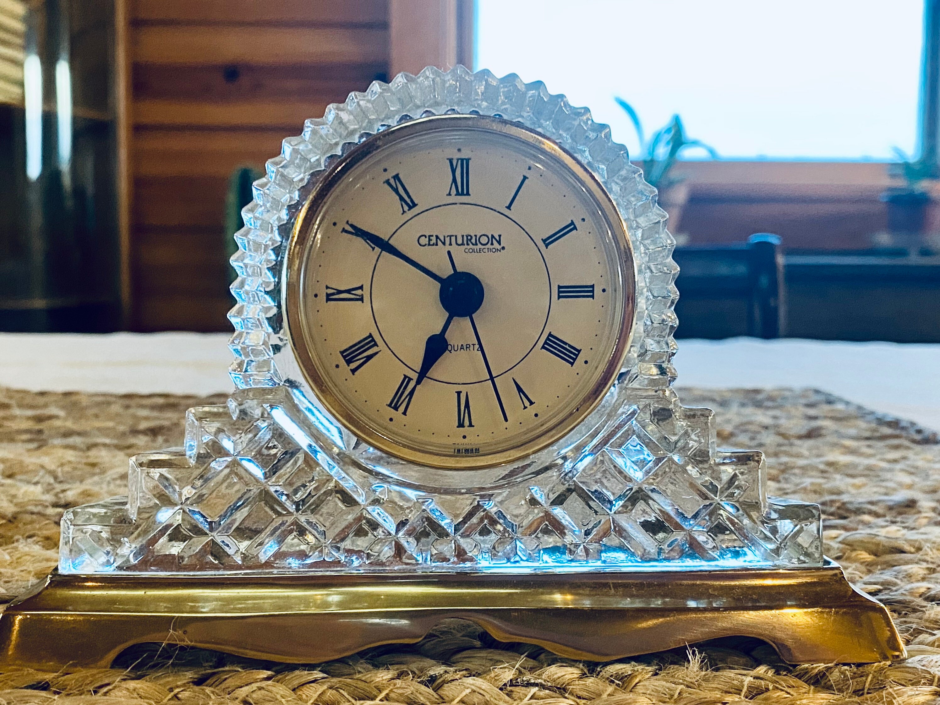Vintage Centurion Collection Glass Mantle Clock, Cut Glass With Gold ...