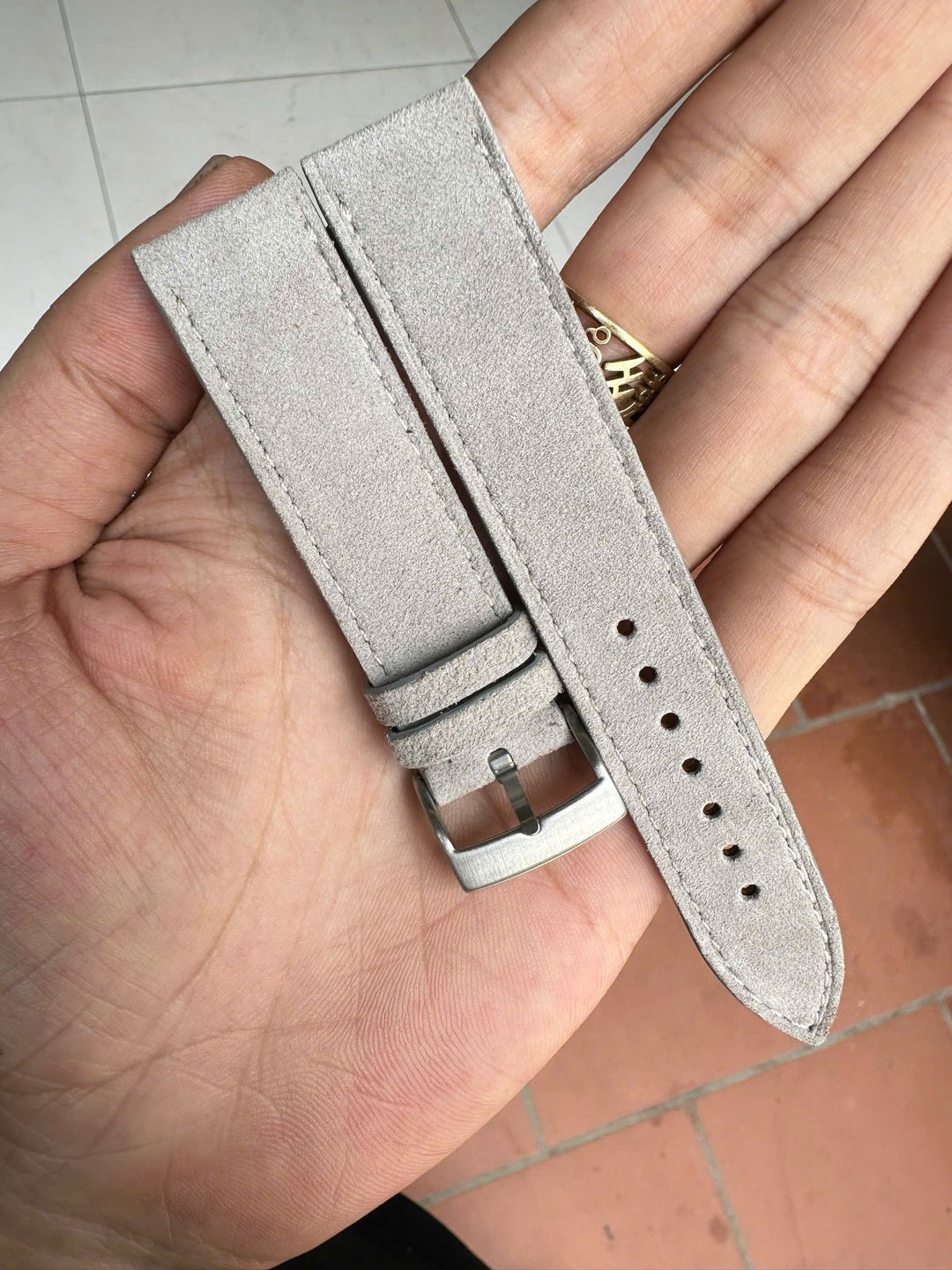 Handmade Light Gray Suede Slim Leather Watch Strap, Custom Size - S11 ...