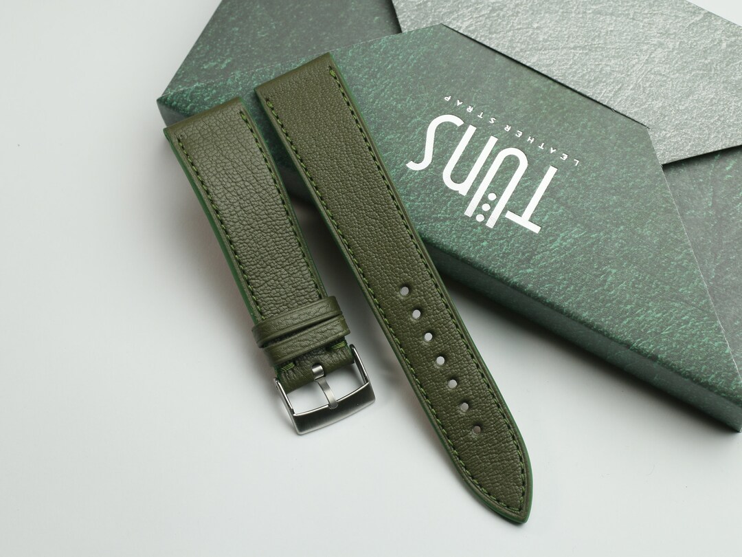 Alran Light Green Slim Leather Watch Strap 24mm,22mm,21mm,20mm,19mm ...