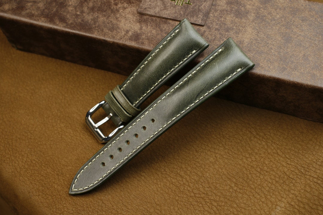 Vegtan Dark Green Leather Watch Strap 24mm,22mm,21mm,20mm,19mm,18mm ...