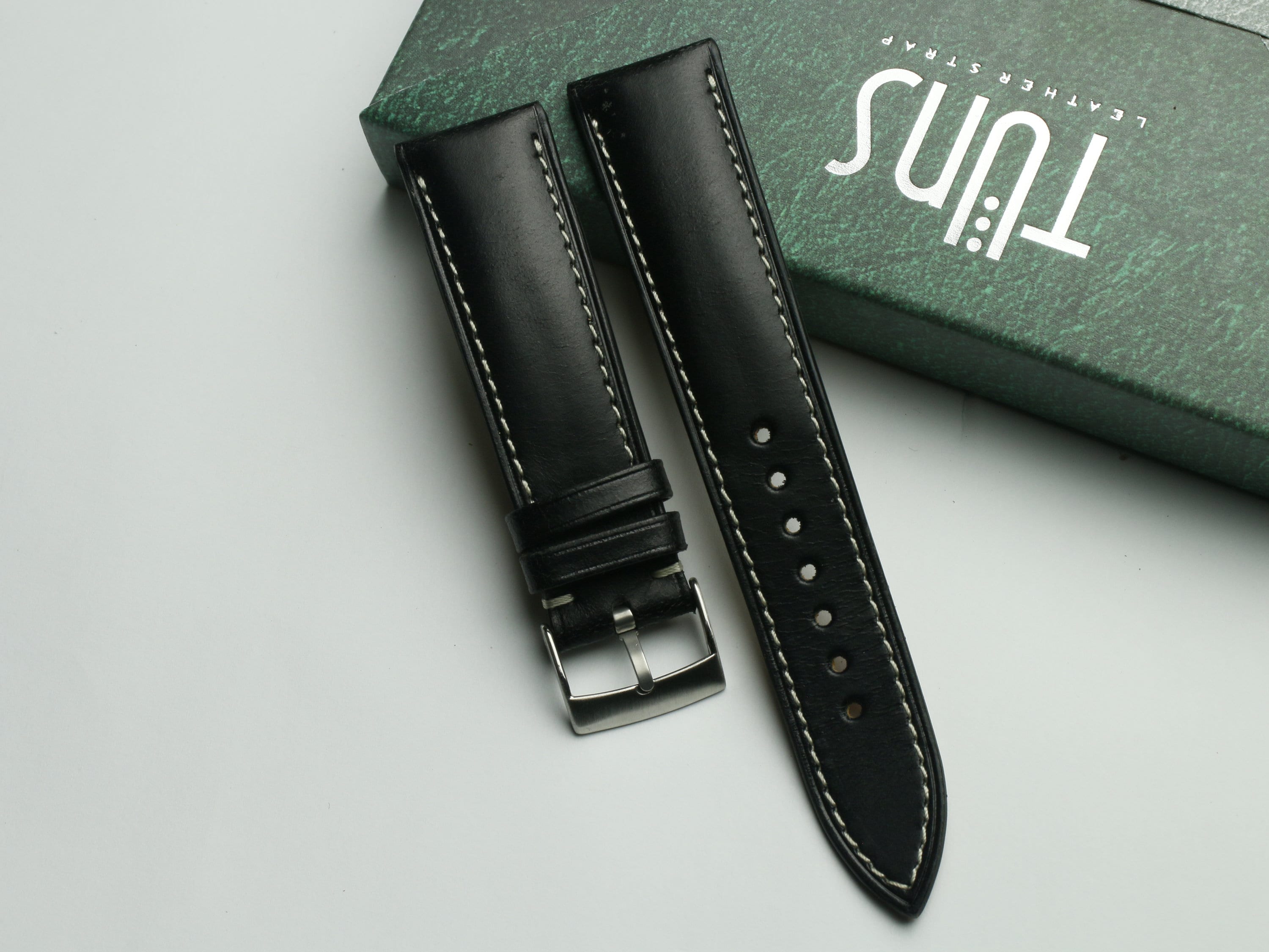 Handmade Butero Black Padded Leather Watch Strap, Custom Size - BU20 - Etsy