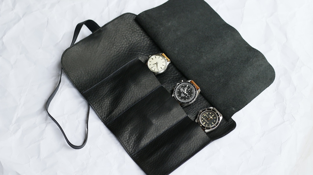 Handmade Black Mill Leather Watch Roll, Personalized Travel Watch Case ...