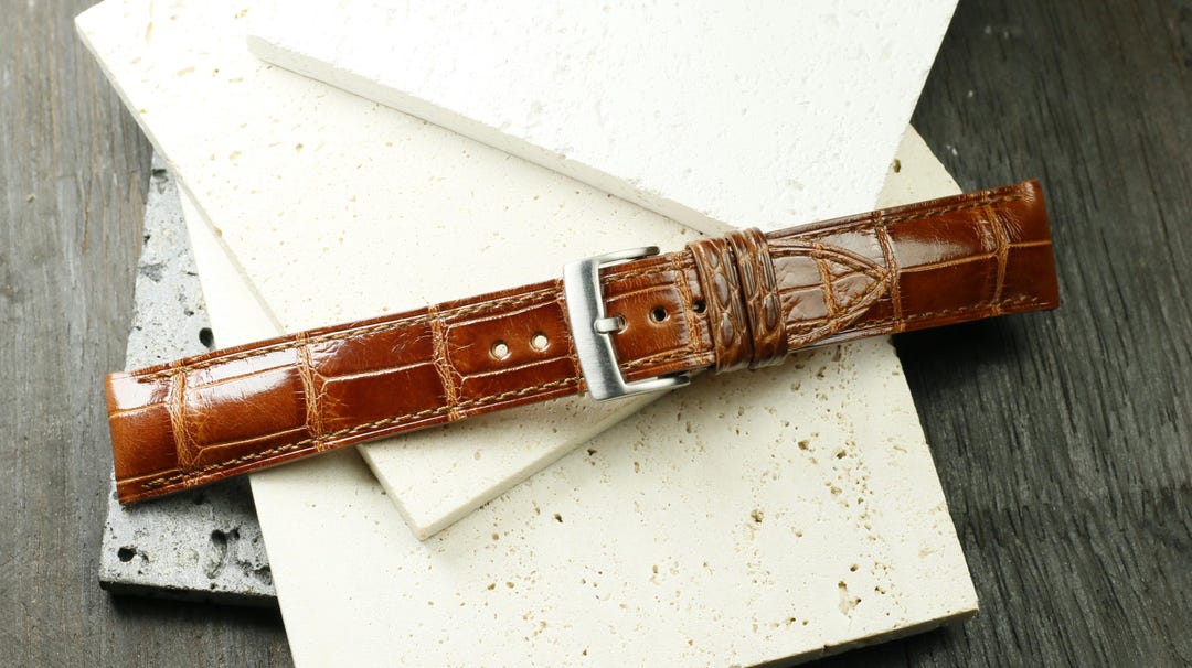 Handmade Padded Watch Strap Alligator Patina Conag Leather Band, Custom ...